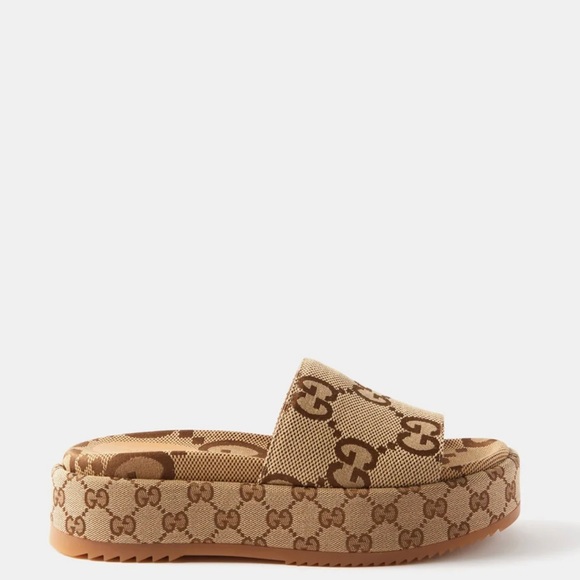 Gucci | Shoes | Gg Canvas Flatform Slides Size 38 | Poshmark